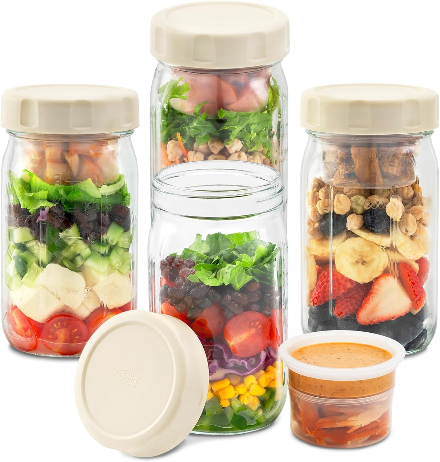 4 Pack Glass Salad Jars with Lids Meal Prep, Leakproof Container for ...