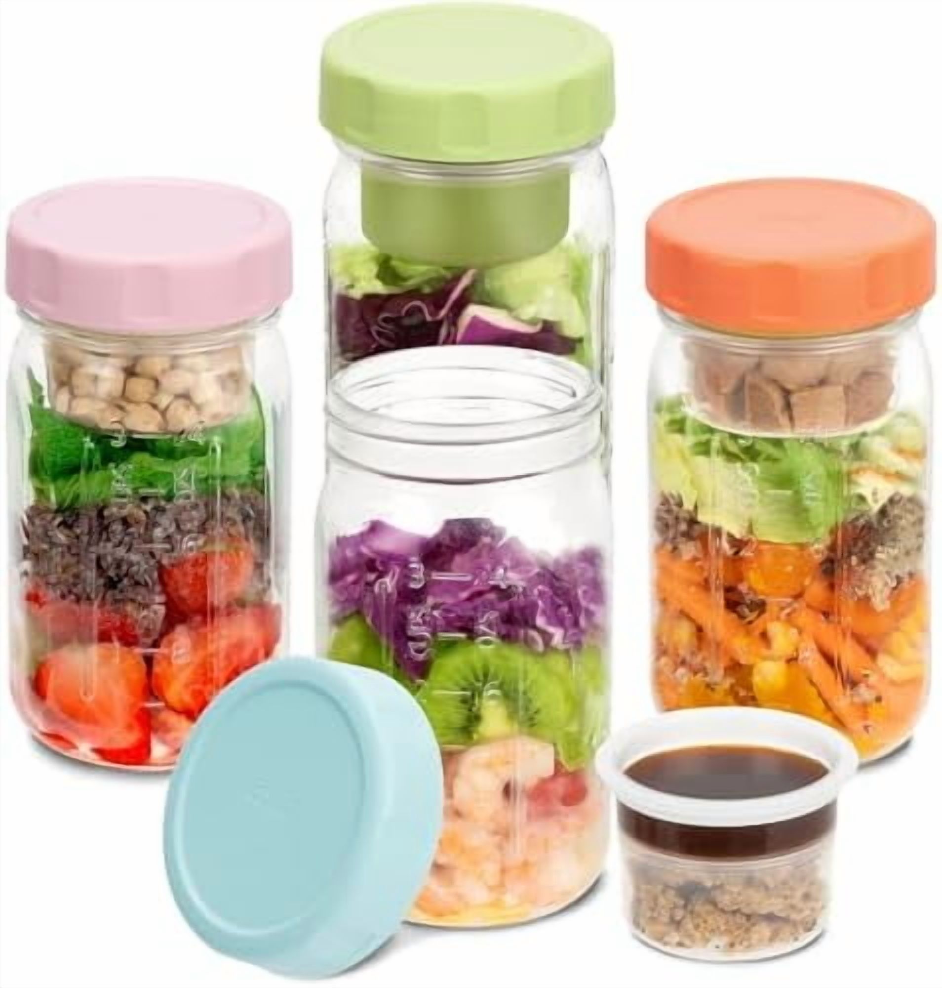 4 Pack Glass Salad Jars with Lids Meal Prep, Leakproof Container for ...