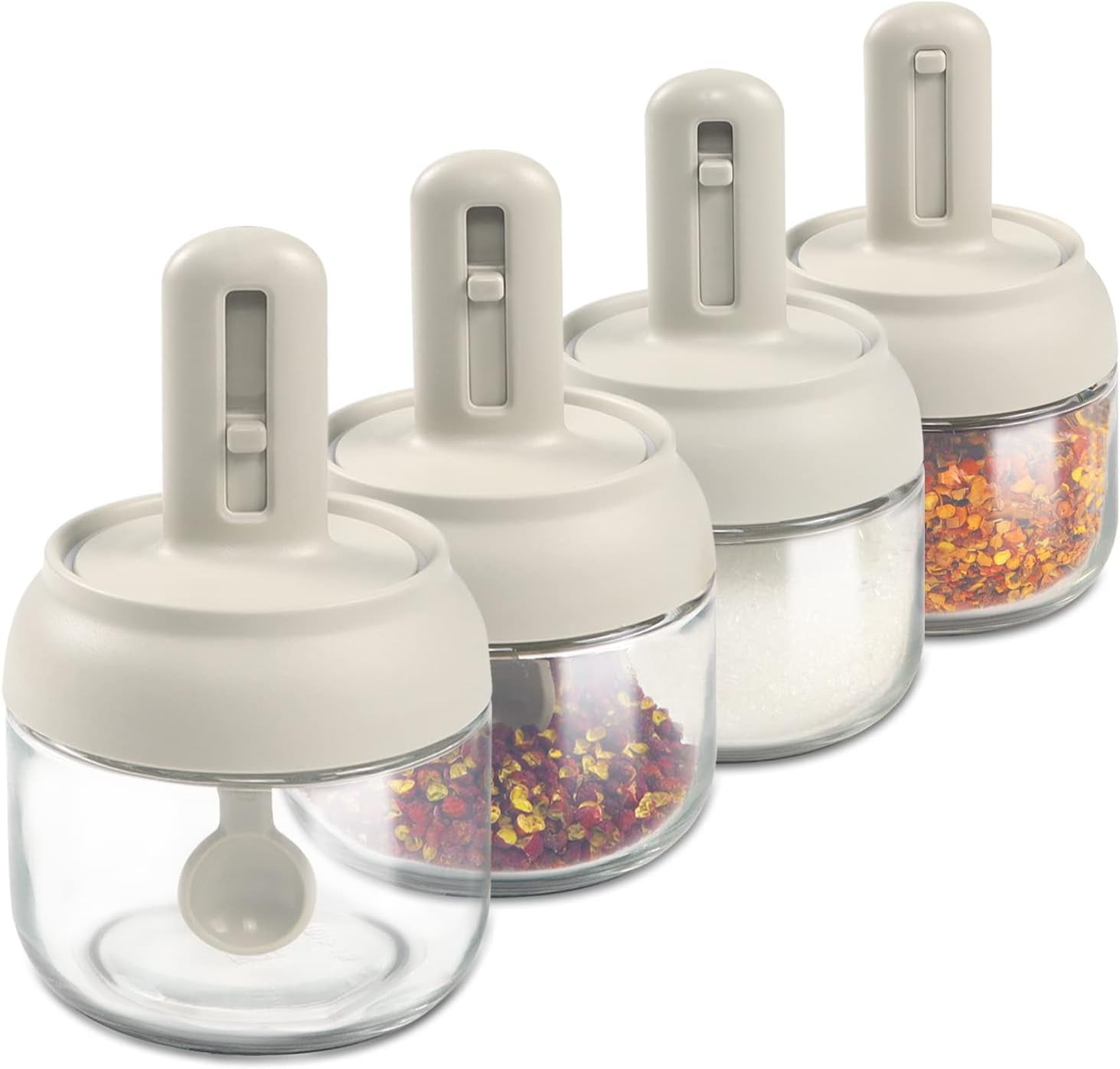 4 Pack Glass Seasoning Jars with Retractable Spoon and Lid, Air-Tight ...