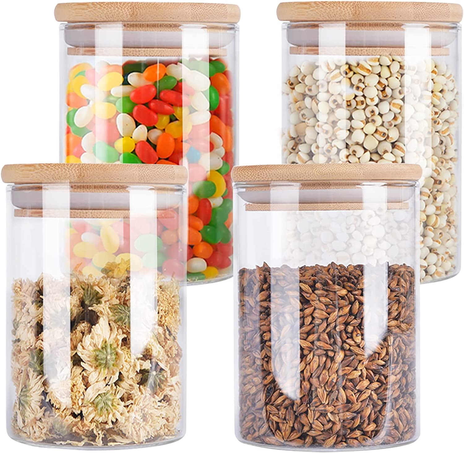4 Pack Glass Storage Jars with Airtight Bamboo Lid, 27 OZ Glass Kitchen ...