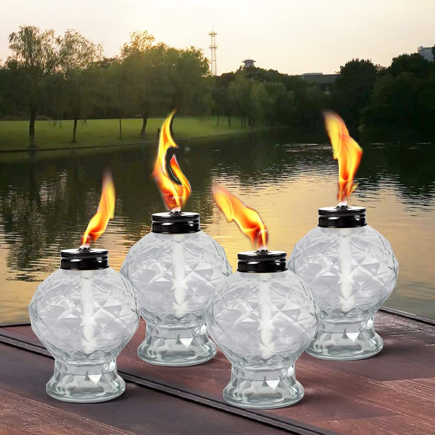 4 Pack Glass Table Torch,Citronella Glass Table top Torches with Wick ...