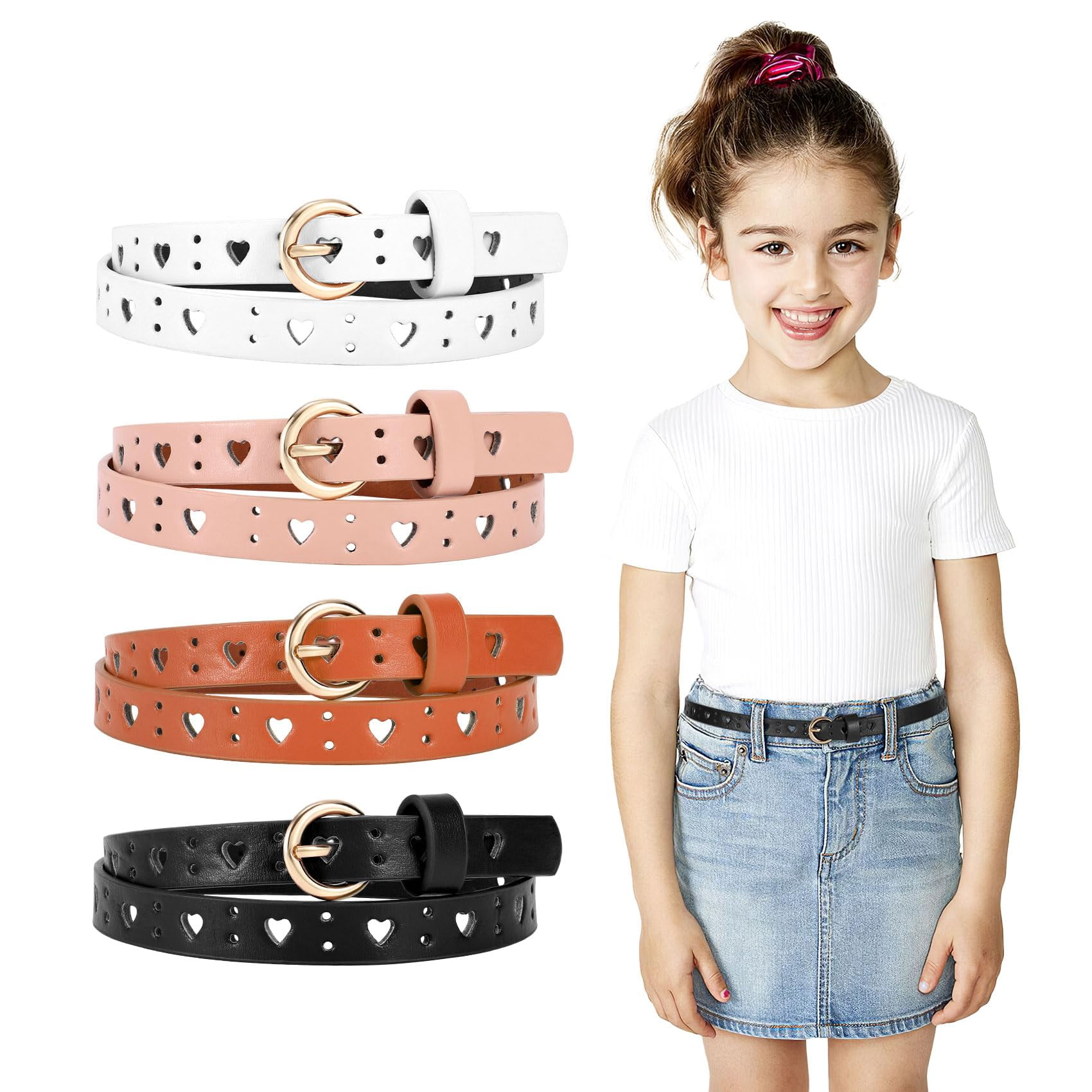 SUOSDEY 4 Pack Glitter Kids Belts, Colorful PU Leather Skinny Belts for ...