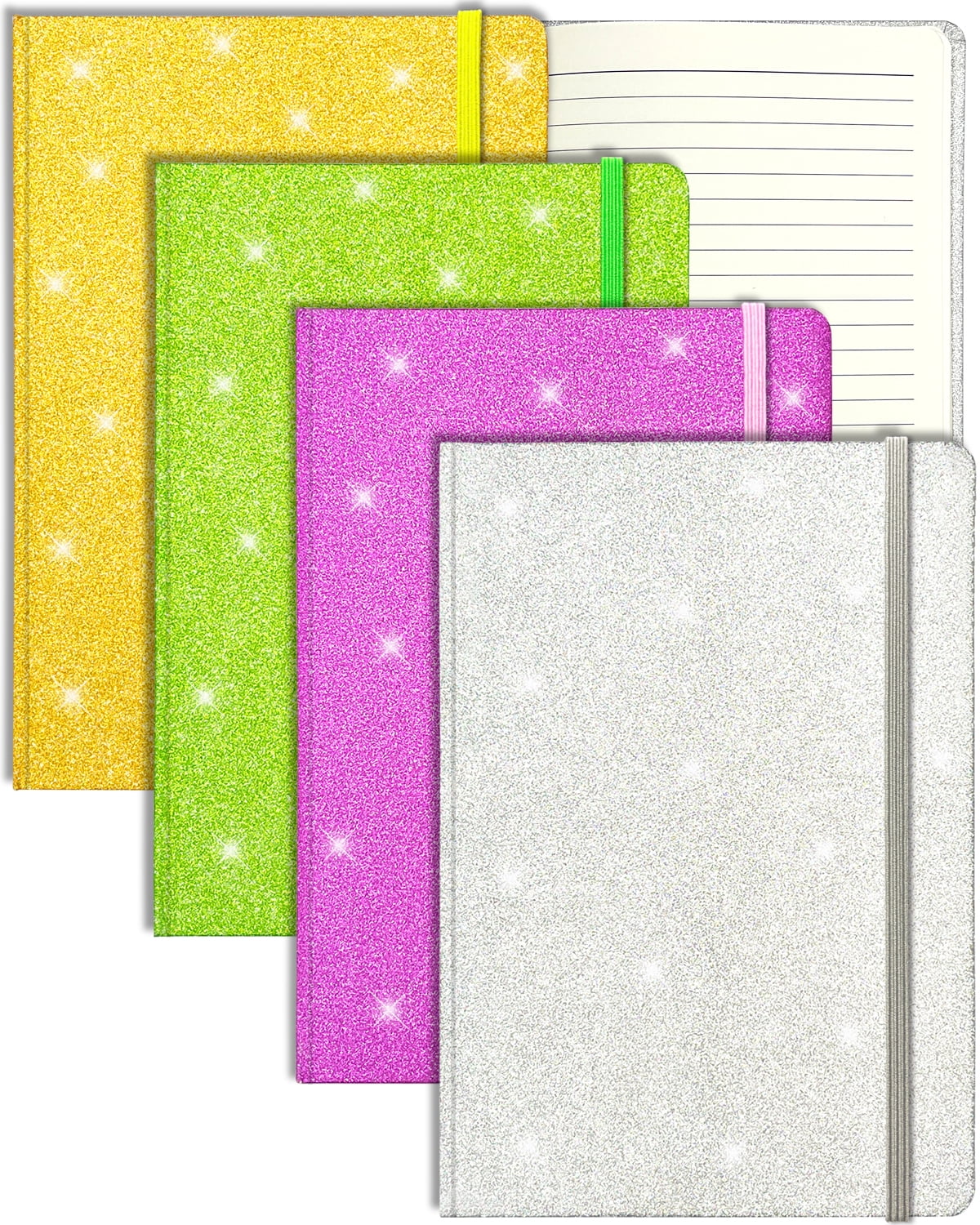 4 Pack Glitter Notebook, 8.3x5.7” 160 Lined Pages Glitter Never Peel ...