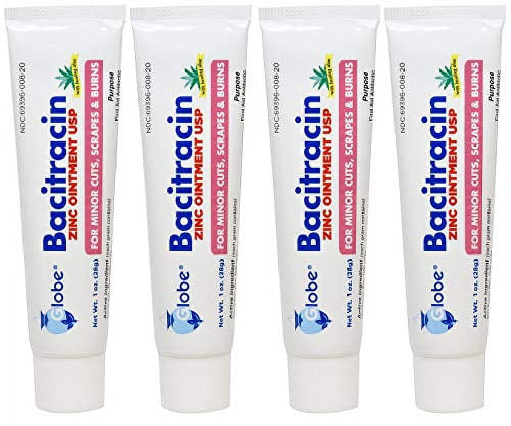 (4 Pack) Globe Bacitracin Zinc Ointment + Aloe 1oz, Antibiotic Ointment ...