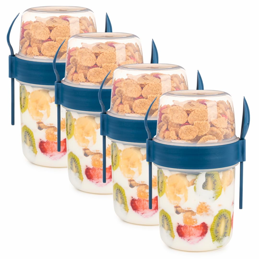 4 Pack On The Go 22 oz Breakfast Cups with Lids and Spoon, Reusable ...
