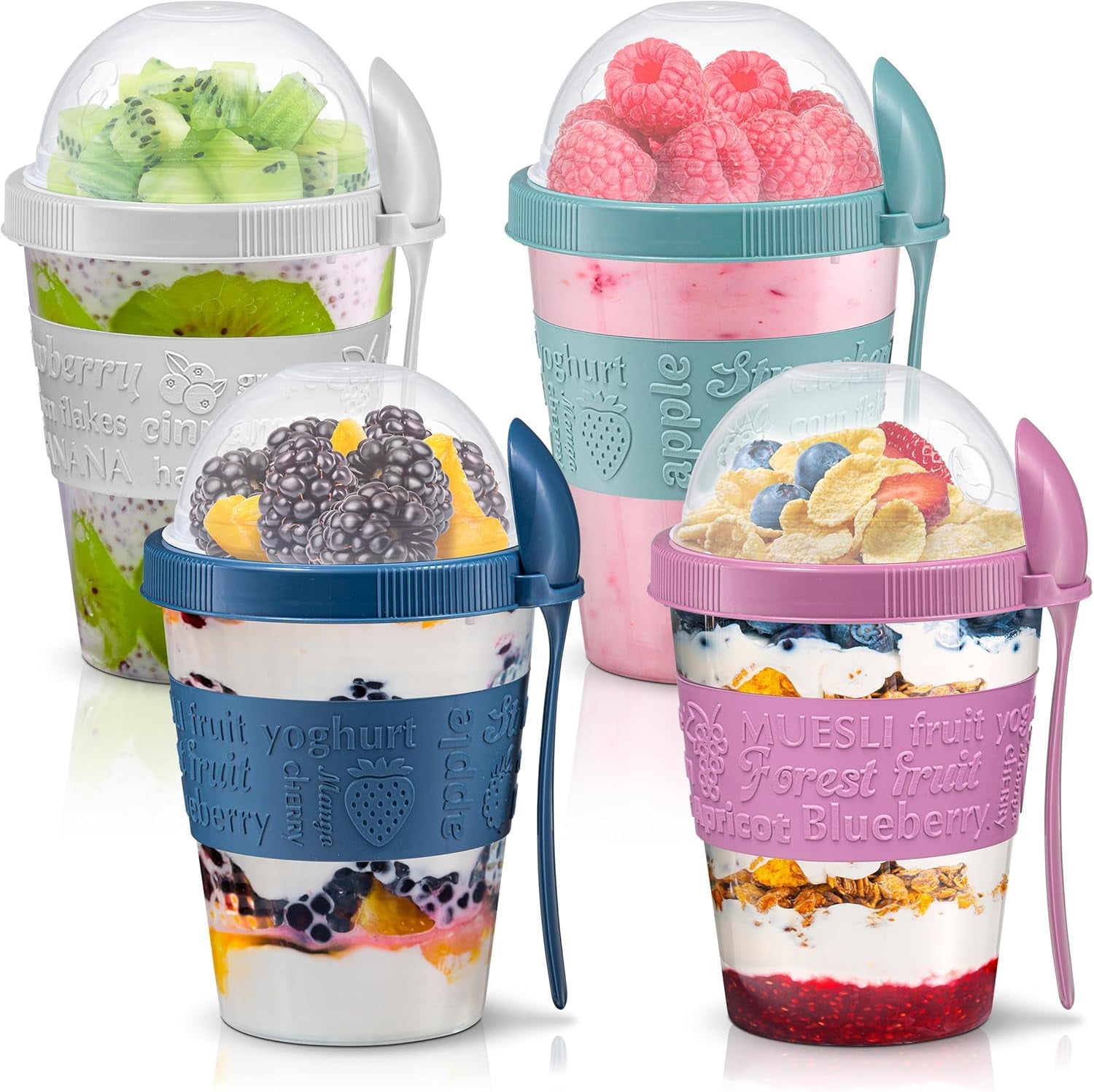 4 Pack - On the Go Yogurt Parfait Cups with Lids, Topping Compartment ...