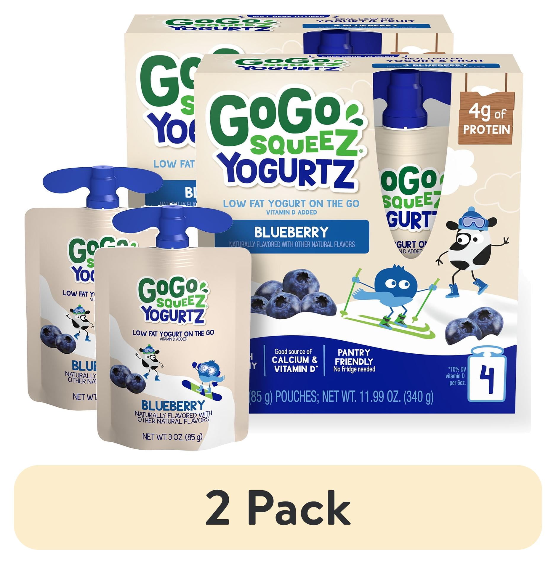 (2 pack) GoGo squeeZ yogurtZ Blueberry and Berry Snack Pouches, 3 oz, 4 Pack - Walmart.com