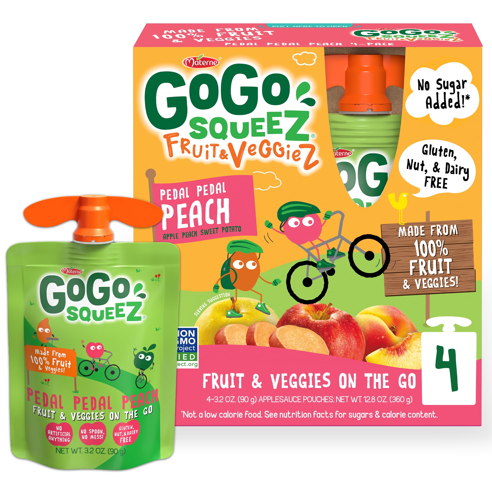 (4 Pack) GoGo squeeZ Fruit & VeggieZ Gluten-Free Peach Snack Pouch, 3.2 ...