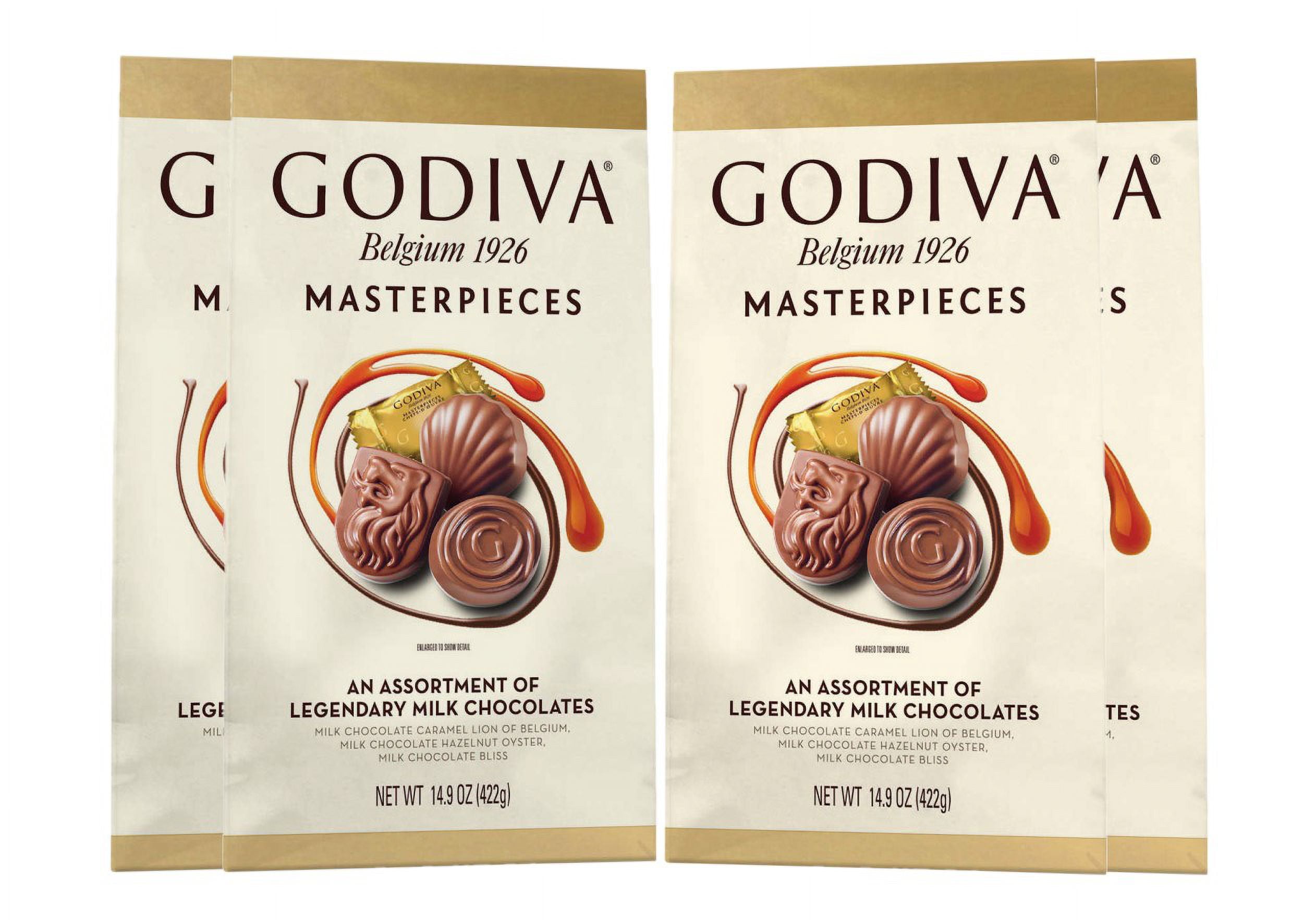 Godiva Masterpieces Milk Chocolate Assortment, Caramel, Hazelnut, Oyster, 4 Pack, 14.9 oz ...