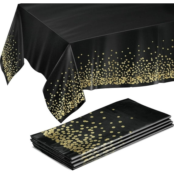 4 Pack Gold and Black Table Cloth Rectangle Table Covers 54 x 108 ...