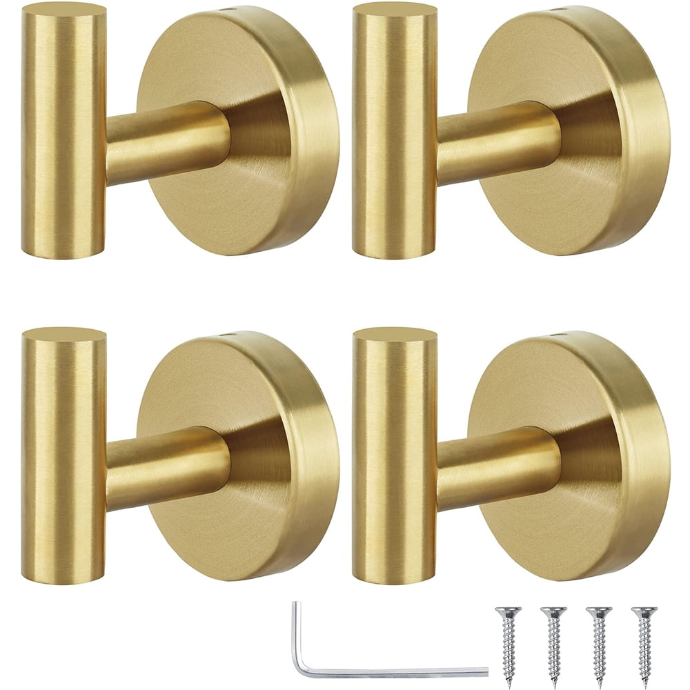 Futeen Gold Bathroom Hooks 4 Pack Stainless Steel Wall Mounted Towel ...