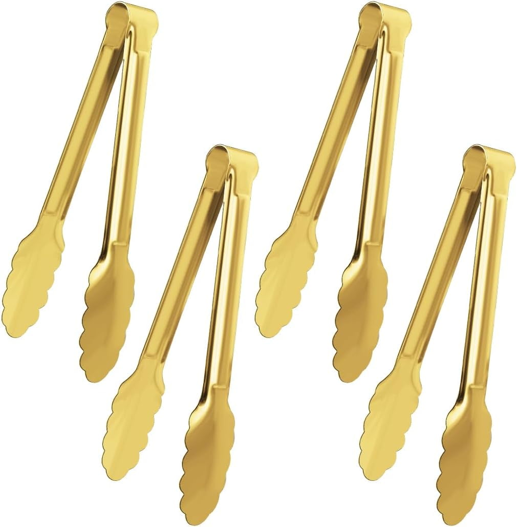 4 Pack Gold 9 Inch Stainless Steel Plated Serving Tongs Buffet Salad ...