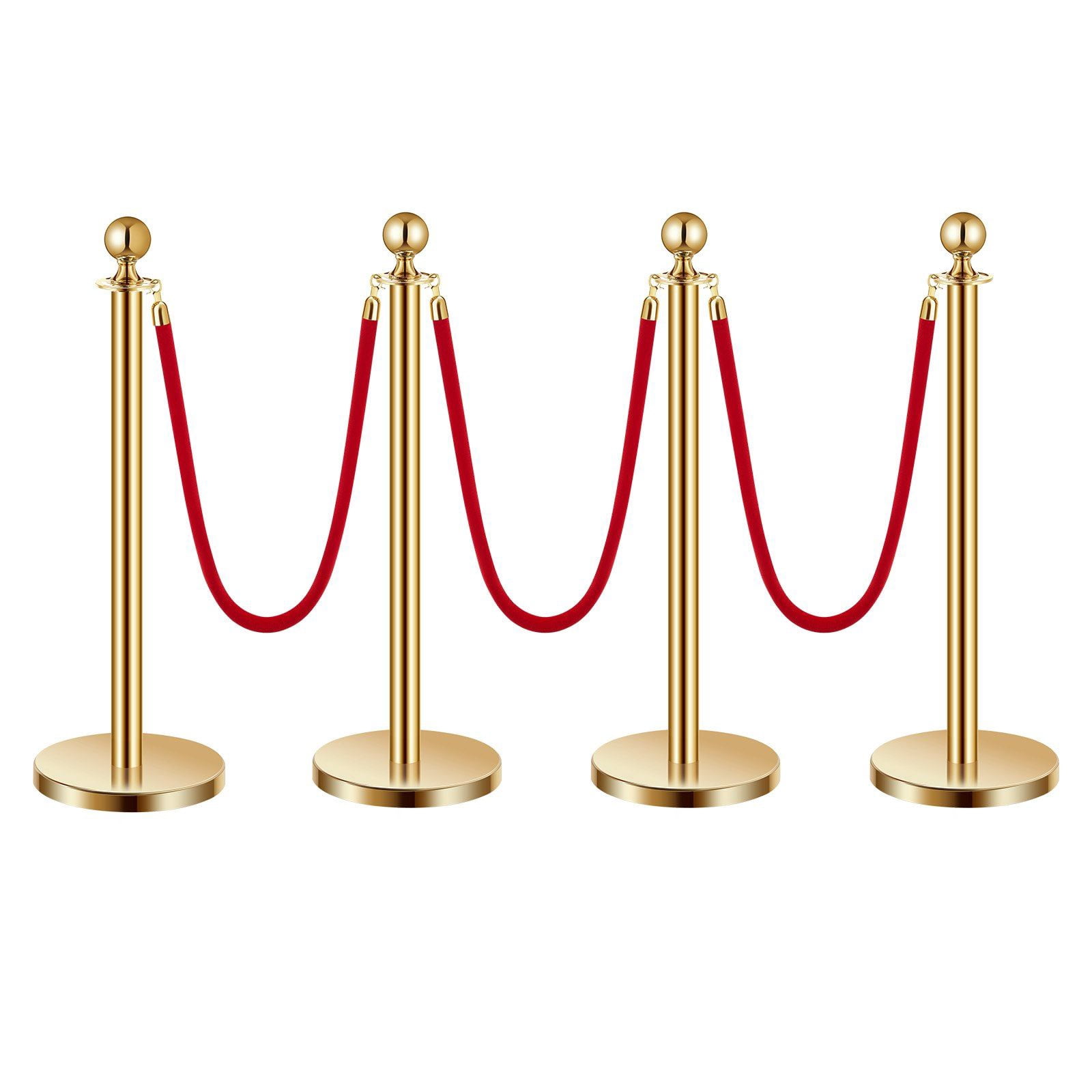4-Pack Gold Stanchion Ropes with Stainless Steel Posts,Red Velvet Ropes ...