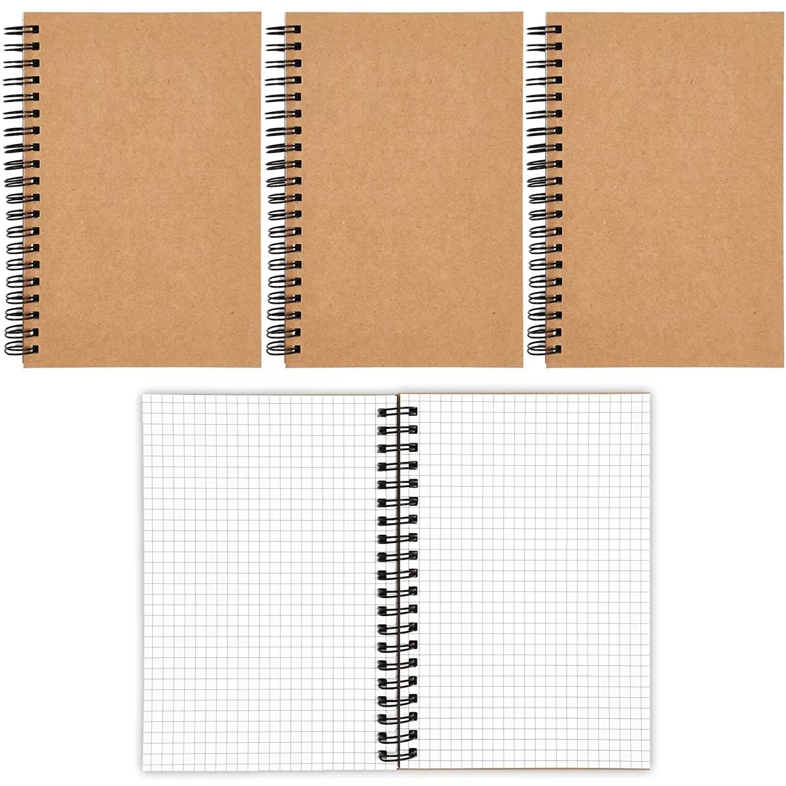4 Pack Graph Paper Spiral Notebook 5x7", A5 Grid Bound Drawing ...