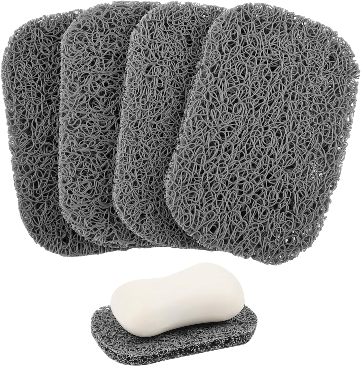4 Pack Gray BPA-Free Soap Savers Pads for Soap Dish, Non-Slip Soap ...