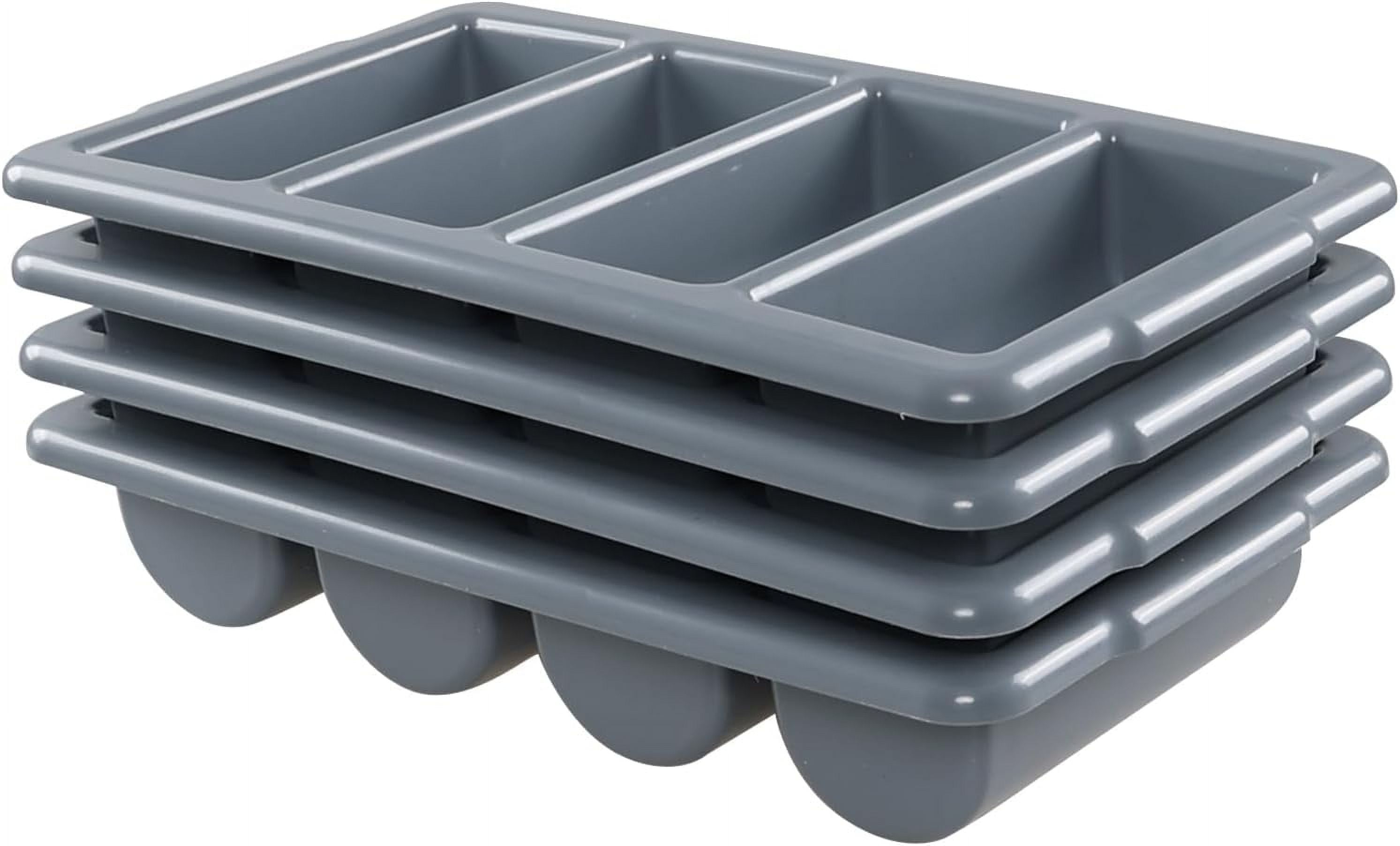 4 Pack Gray Plastic Commercial Silverware Bin with 4 Compartment ...