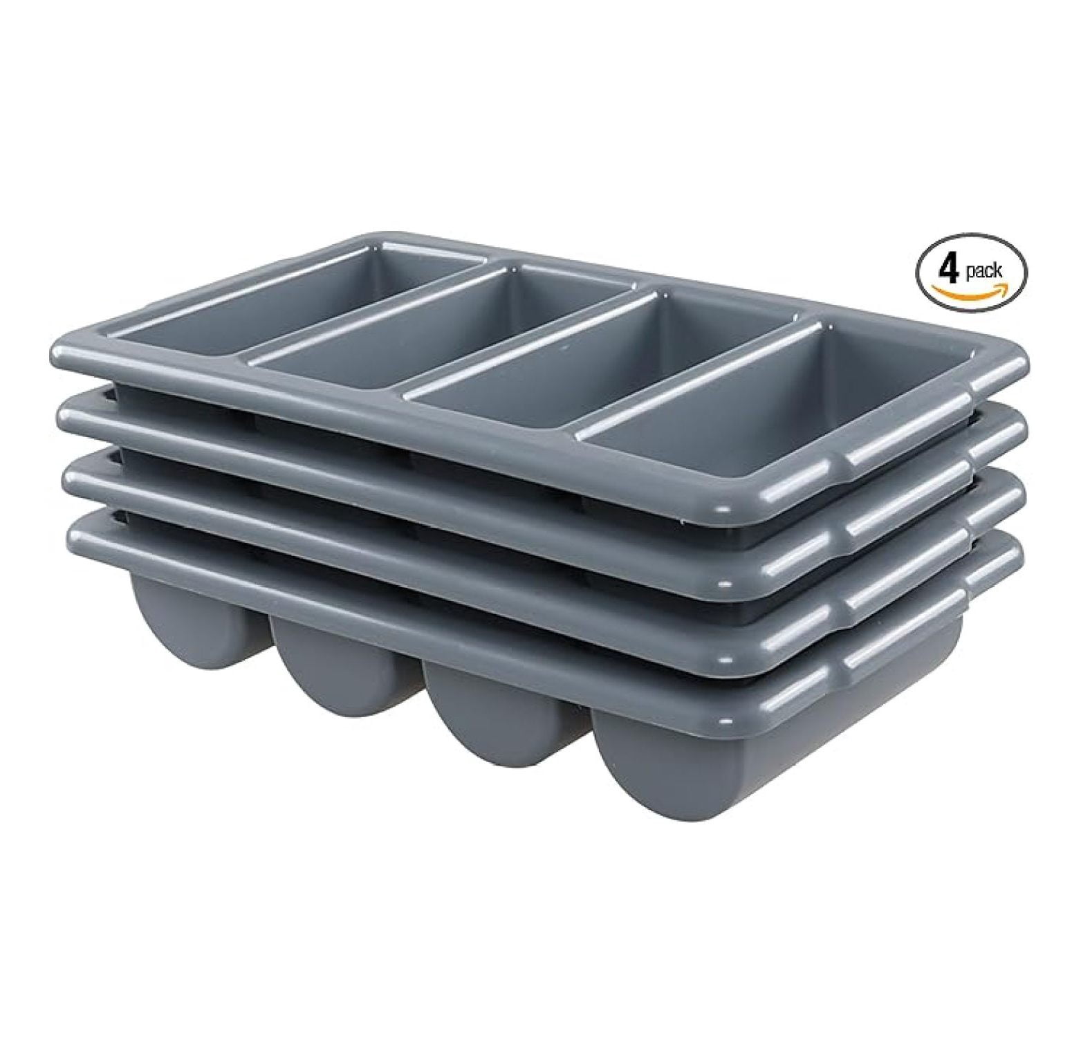 4 Pack Gray Plastic Silverware Bin with 4 Compartment, Cutlery Bin for ...