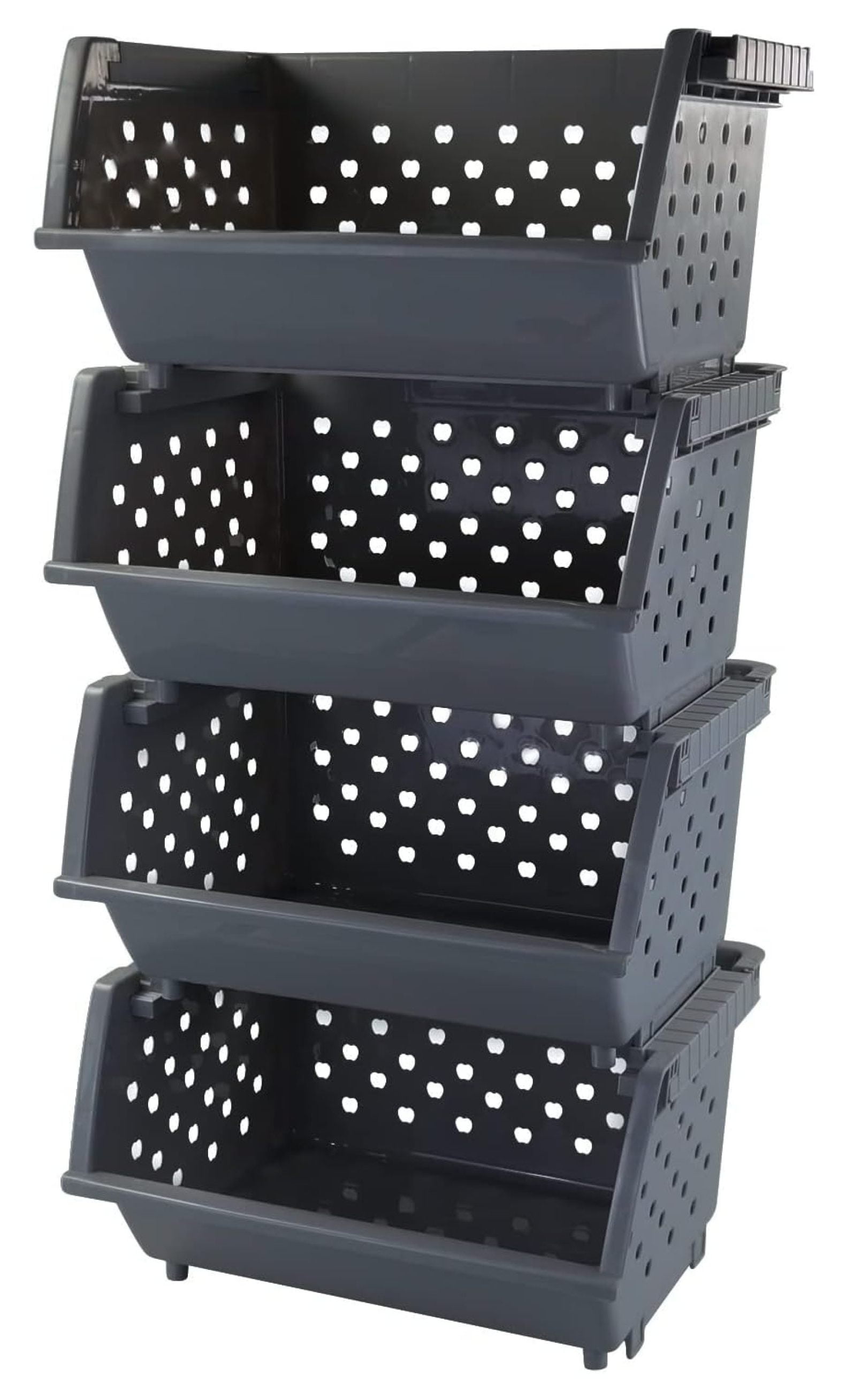 4-Pack Gray Plastic Stackable Kitchen Storage Basket, Stacking ...