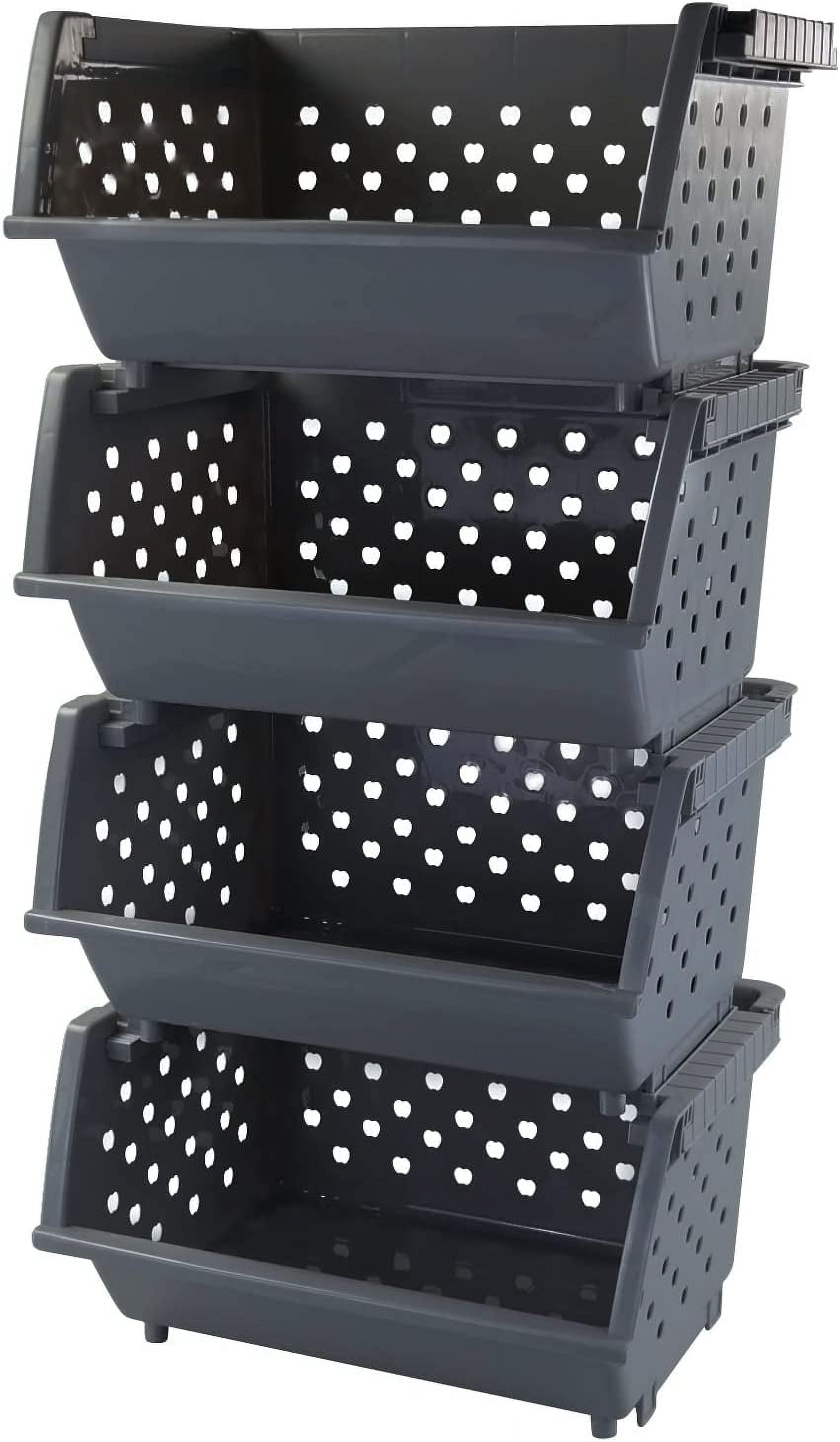 4-Pack Gray Plastic Stackable Kitchen Storage Basket, Stacking ...