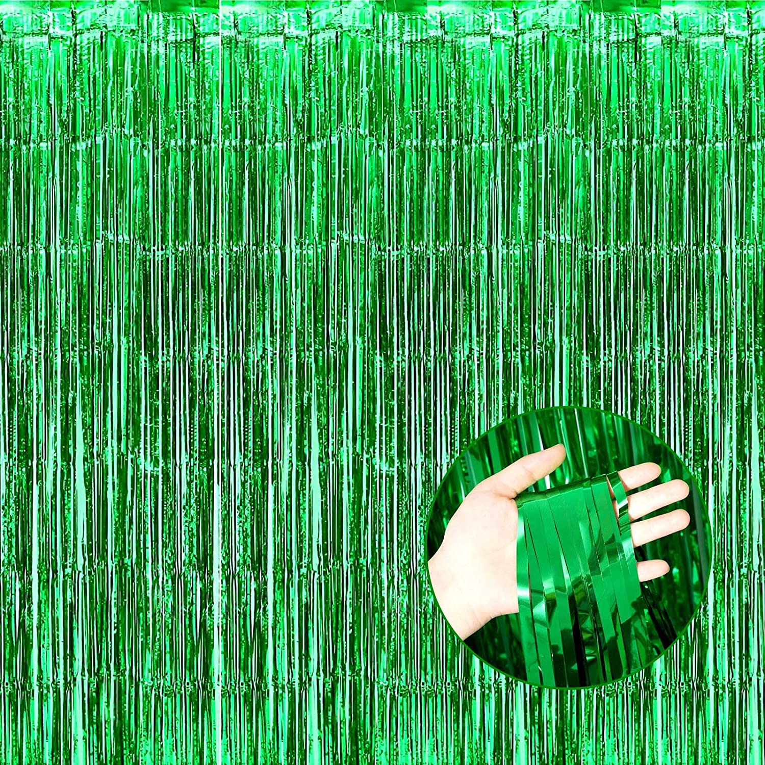 4 Pack Green Foil Fringe Curtain Backdrop, 3.28Ft x 8.2Ft Metallic ...