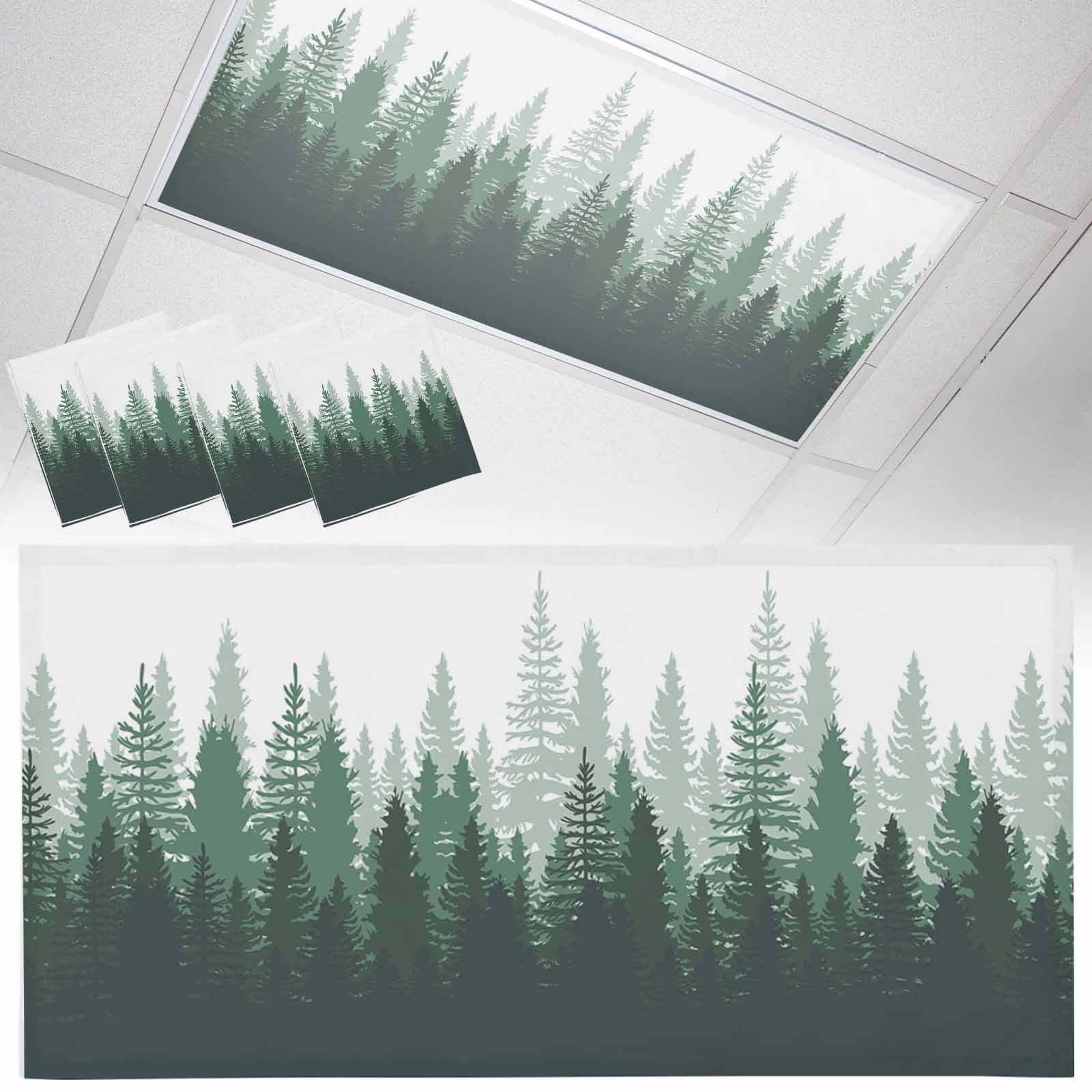 4 Pack Green Forest Fluorescent Light Covers for Ceiling Lights Nature ...