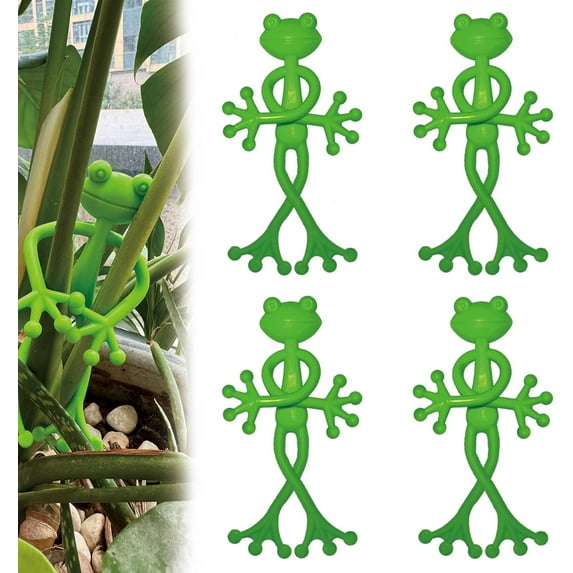 4-Pack Green Frog Cartoon Plant Supports Tie-Down Clips for Potted ...