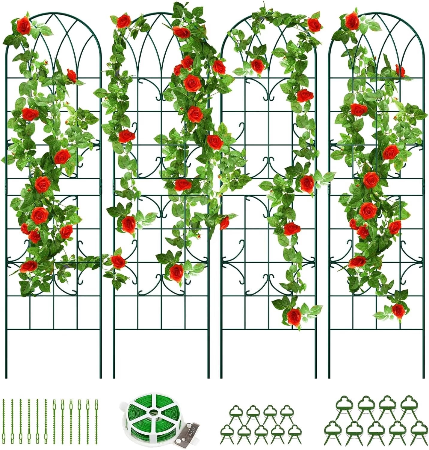 4 Pack Green Garden Trellis for Climbing Plants 60" x 16" Iron Plant ...