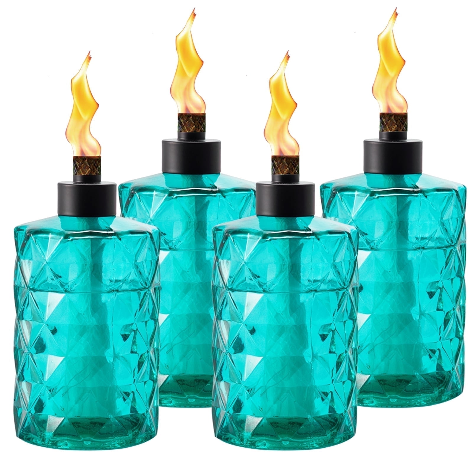 4 Pack Green Glass Torches for Outside Tabletop with Wick and Cap ...
