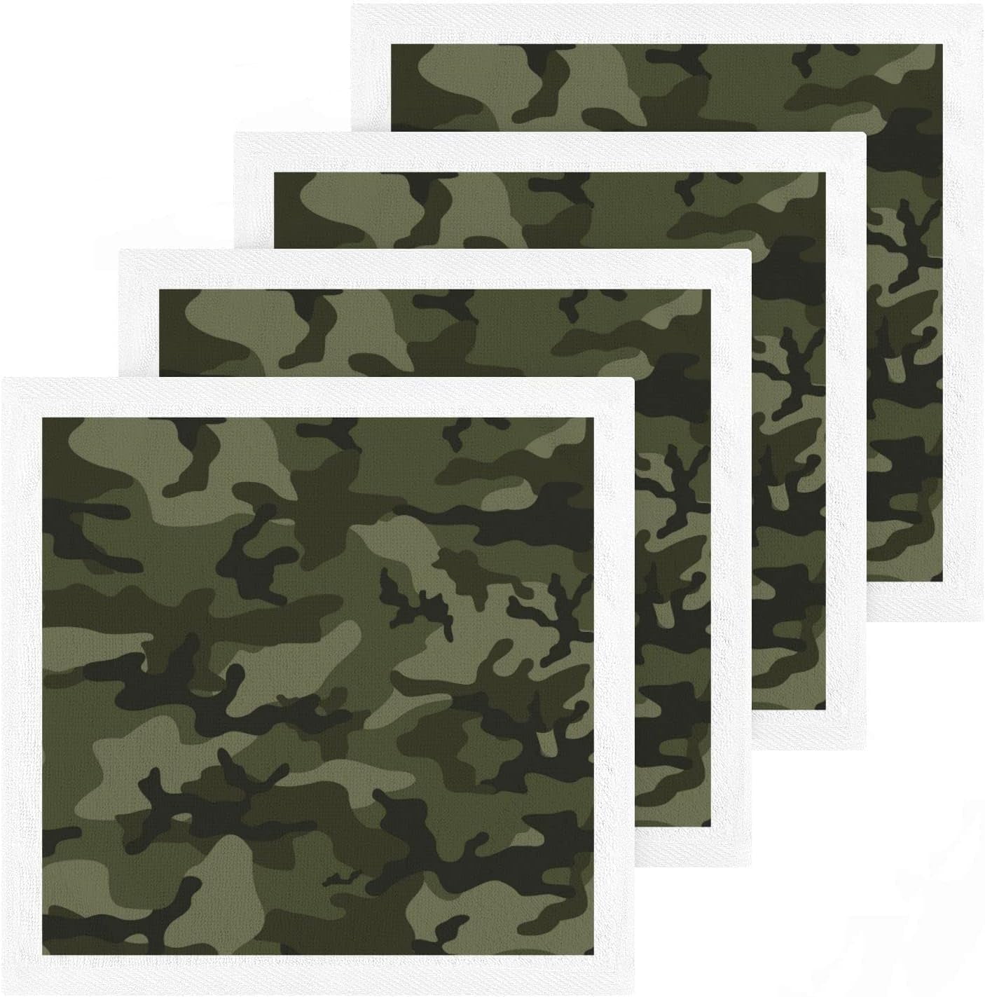 4 Pack Green Military Camouflage Washcloths Set - Highly Absorbent Pure ...