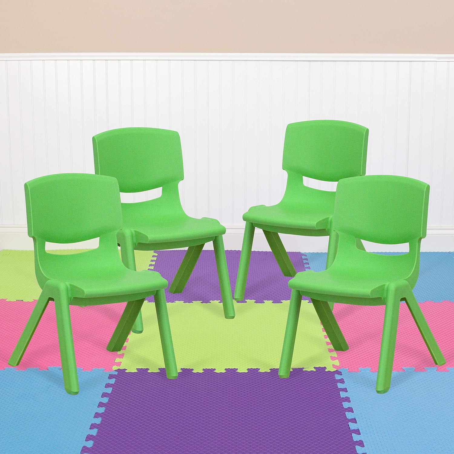 4 Pack Green Plastic Stackable School Chair with 10.5" H Seat ...