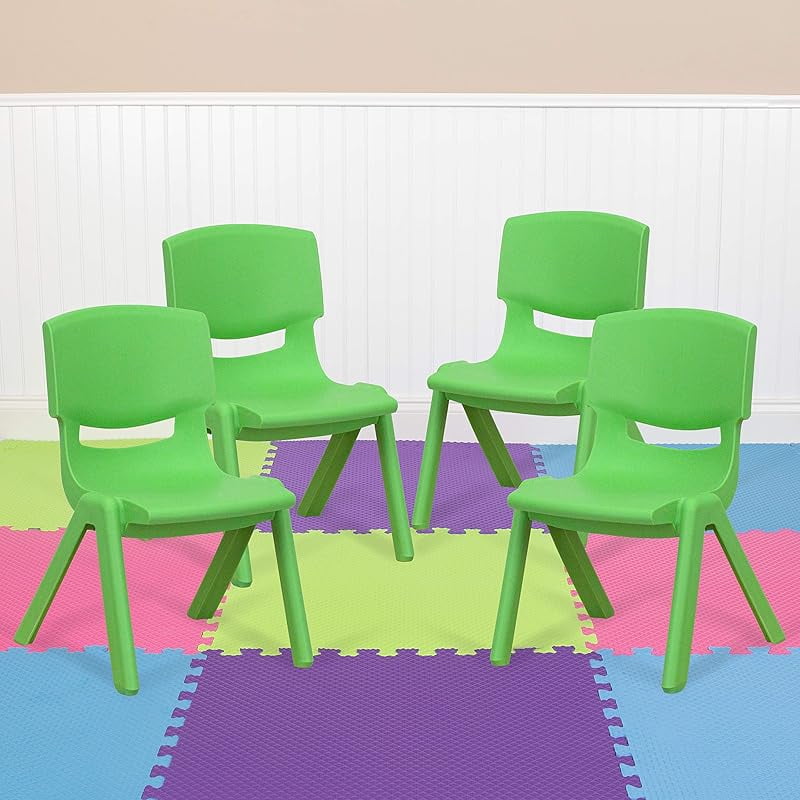 4 Pack Green Plastic Stackable School Chair with 10.5" H Seat ...