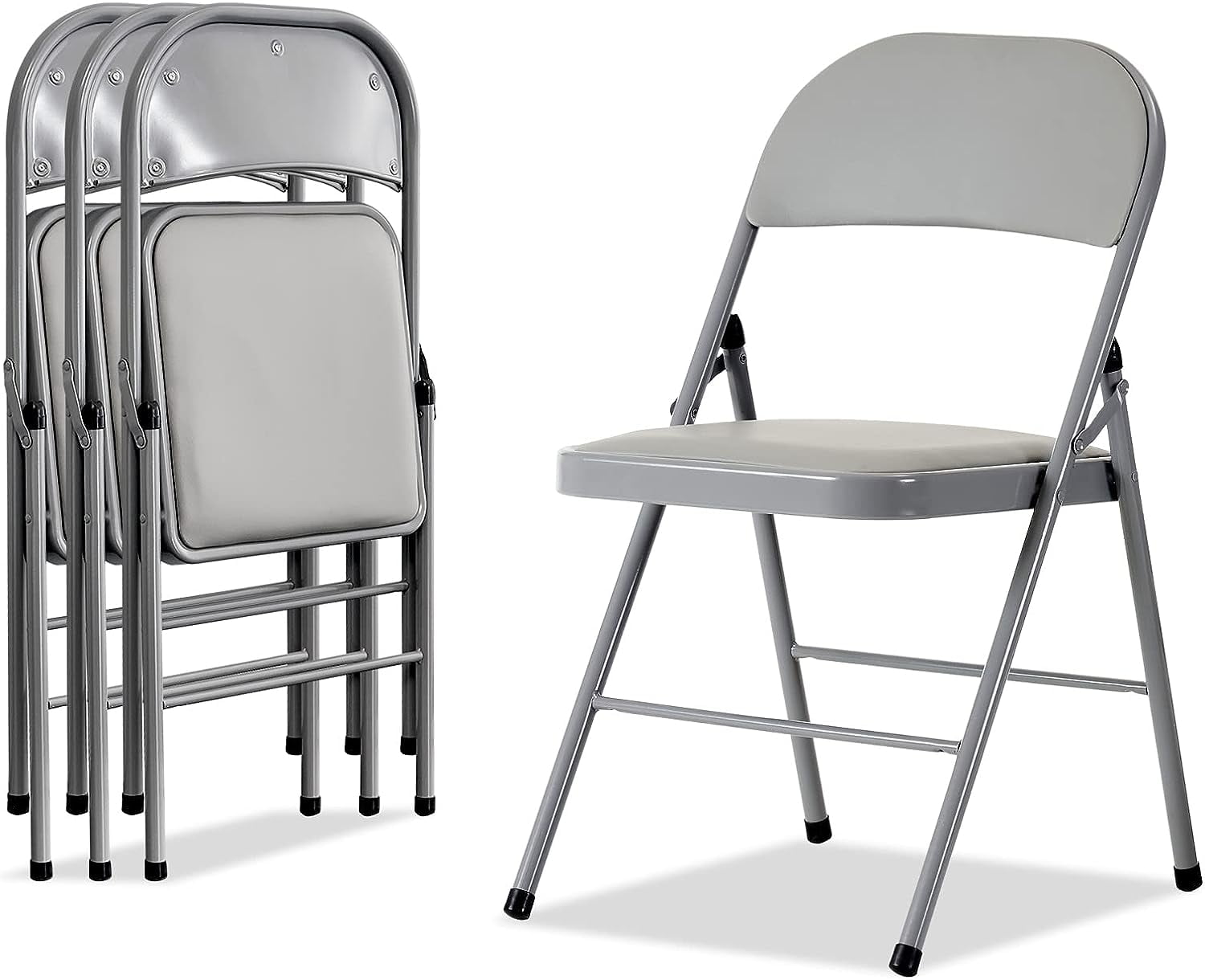 4 Pack Grey Folding Chairs with Padded Seats for Outdoor & Indoor ...