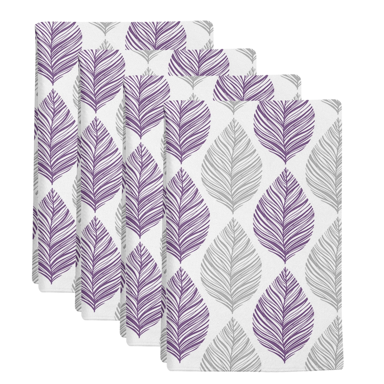 4 Pack Grey and Kitchen Towels Purple Olive Leaf Texture Watercolor ...