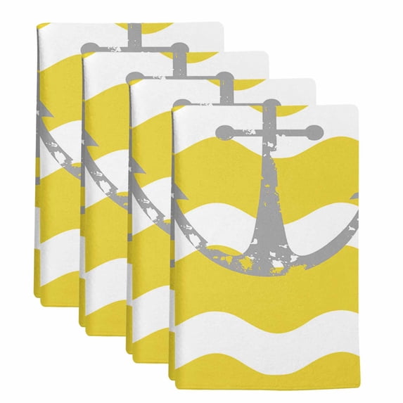 4 Pack Grey Nautical Kitchen Towels Anchor Yellow Wavy Stripes ...