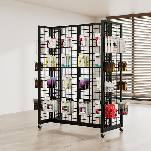 4 Pack Grid Gondola Unit, 24" x 63" Grid Wall Panels with Sturdy Frames ...