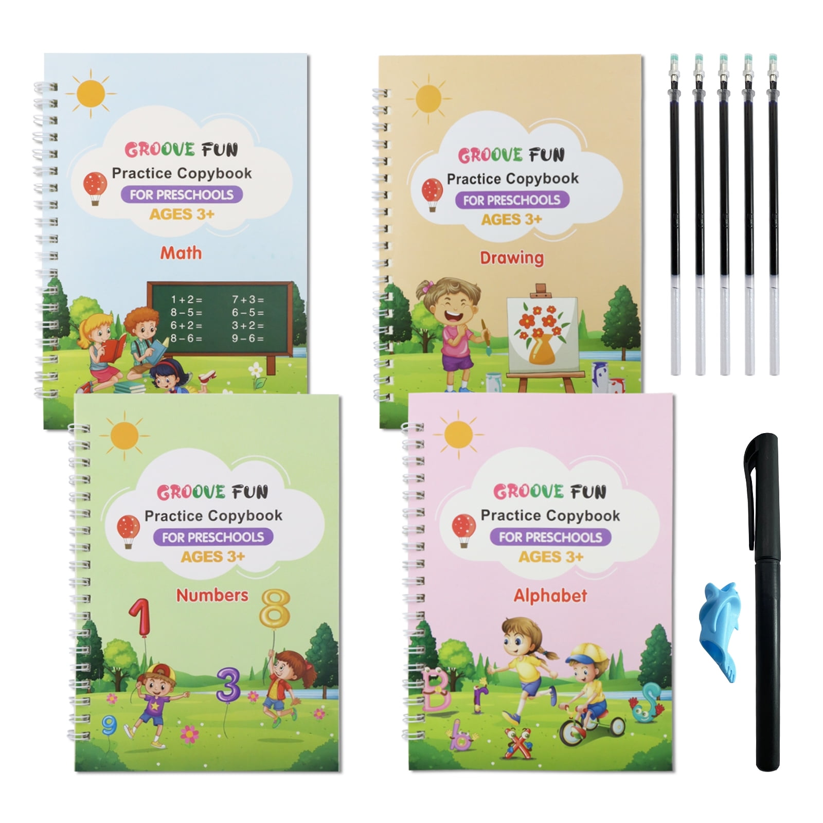4 Pack Grooved Handwriting Books for Kids, Magic Practice Copybook ...