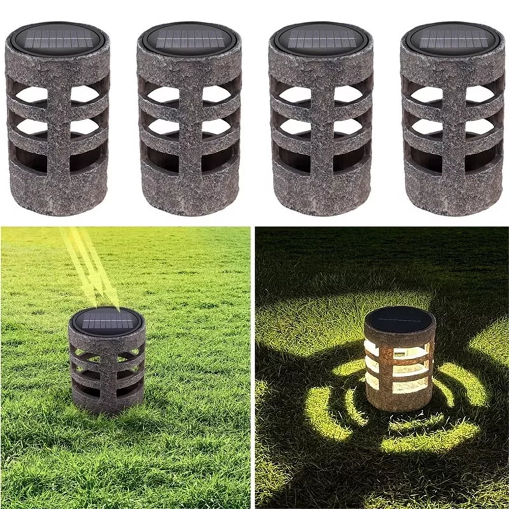 4 Pack Ground Pillar Solar Power Lights Led Waterproof Outdoor Garden ...