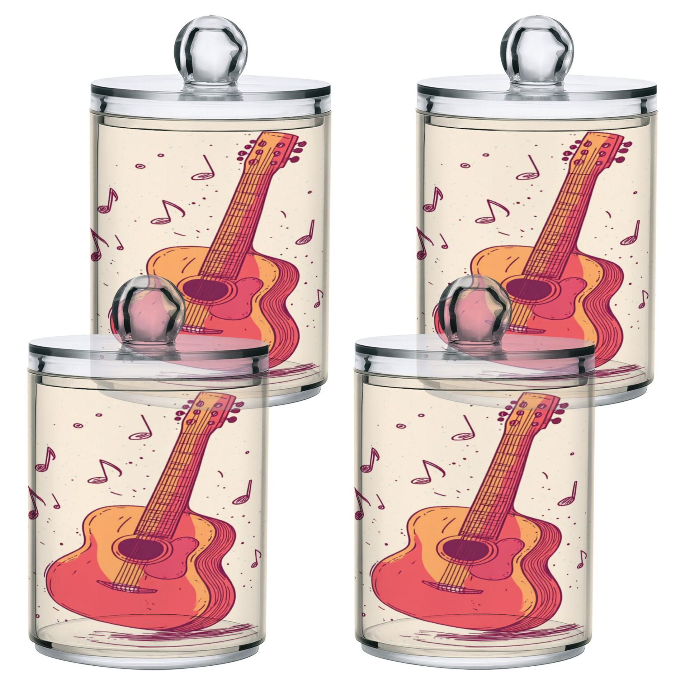 4 Pack Guitar and Notes Qtip Holder Dispenser Clear Plastic Storage ...