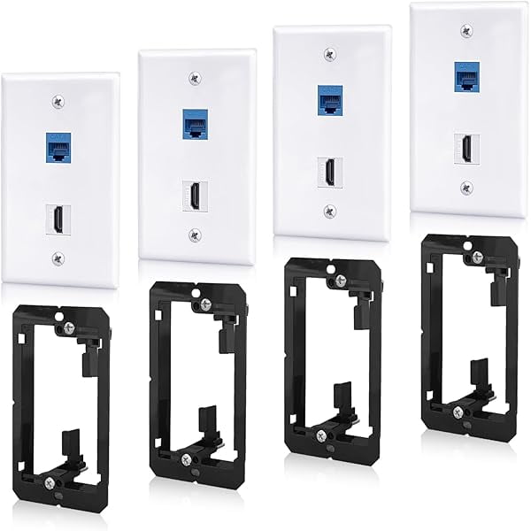 4-Pack HDMI Ethernet Wall Plates 2 Port Keystone Jack Cat6 RJ45 Coupler ...