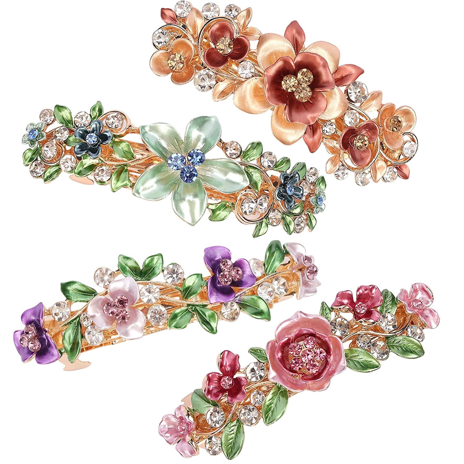 4 Pack Hair Barrettes for Women,Happon Crystal Hair Clips Barrettes for ...