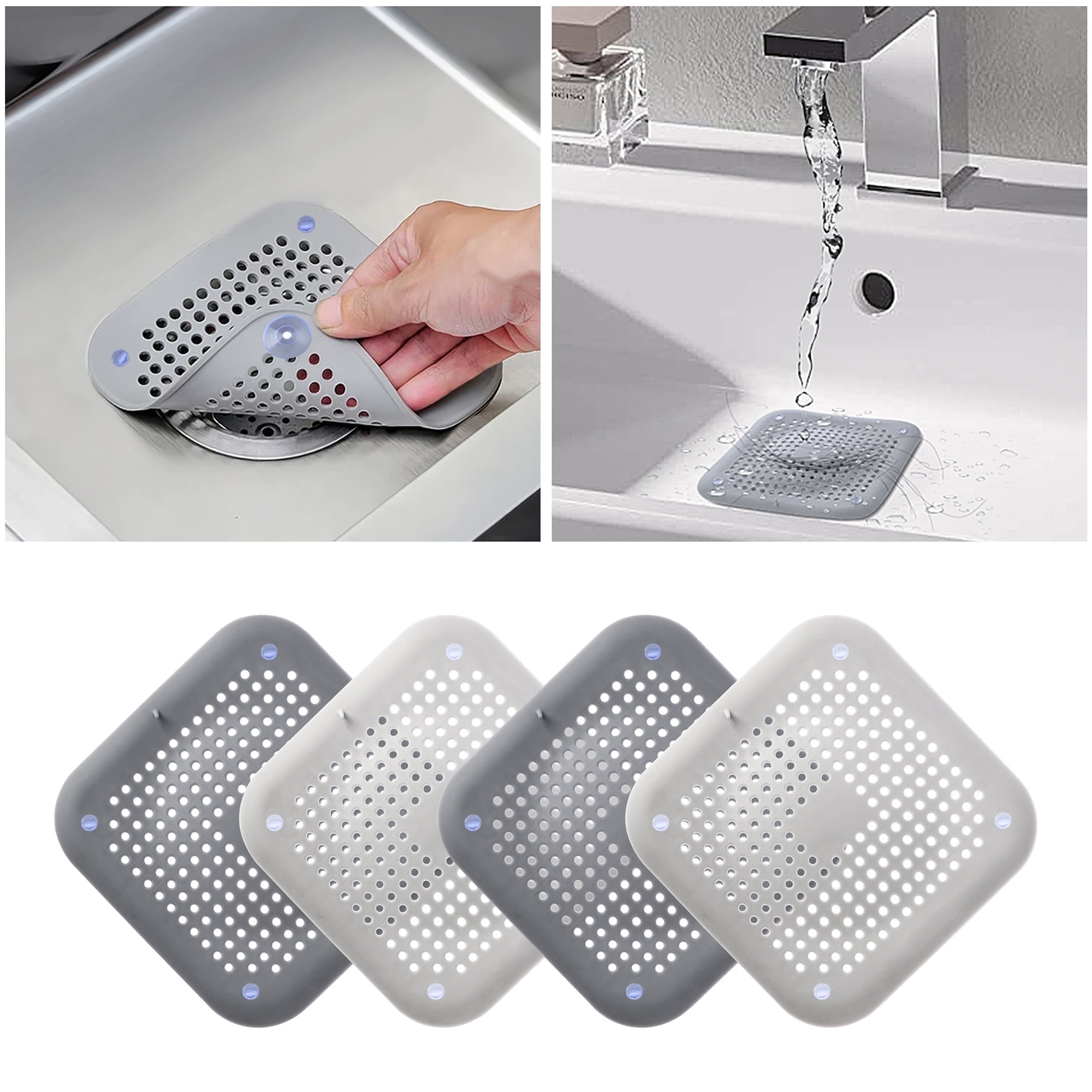 4 Pack Shower Drain Cover WeGuard 5.7 inch TPR Rubber Bathroom Tub Shower Drain Hair Catcher Bathtub Sink Strainer Drain Plug Protector Stopper with