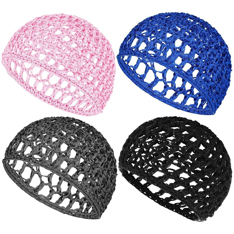 4 Pack Hair Nets Cap Crochet Knit Snood Bonnets Sleeping Hairnet Fitted ...