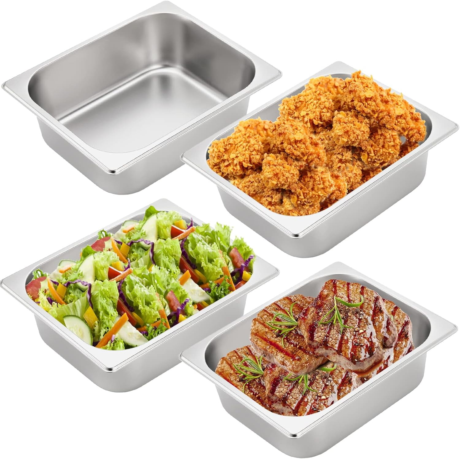 4 Pack Half Size Hotel Pans, 1/2 Size 4" Deep Stainless Steel Steam ...