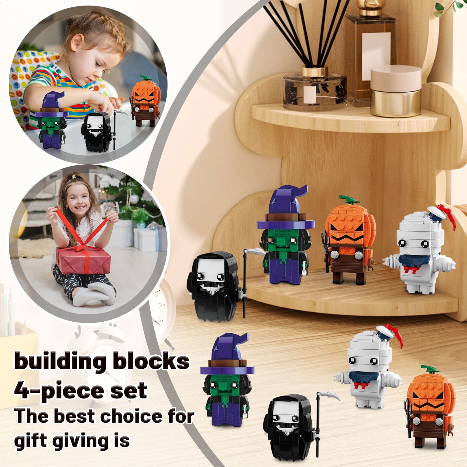 4 Pack Halloween Building Blocks Set 530PCS, Small Bricks Creative Toys ...