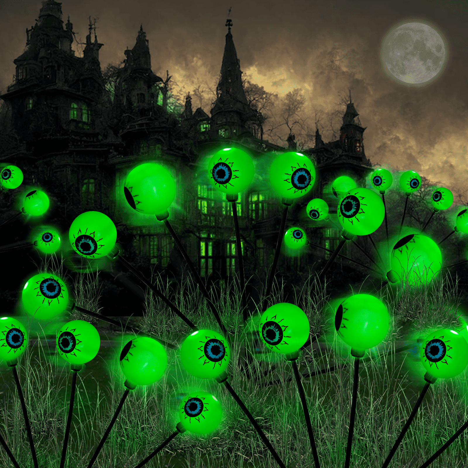 4 Pack Halloween Decorations Outdoor Light, 24LED Solar Halloween Scary ...
