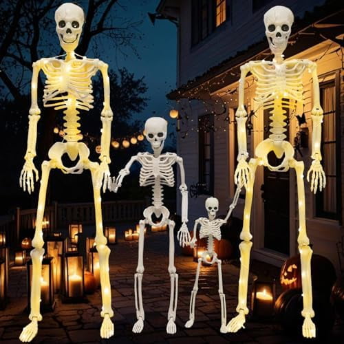 4 Pack Halloween Decorations Skeleton, 2 Pack 36" Skeleton with Light ...