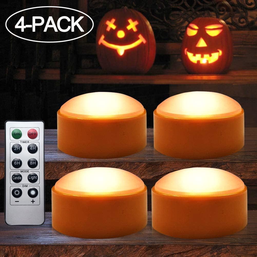 4-Pack Halloween LED Pumpkin Lights Battery Operated - Orange Pumpkin ...