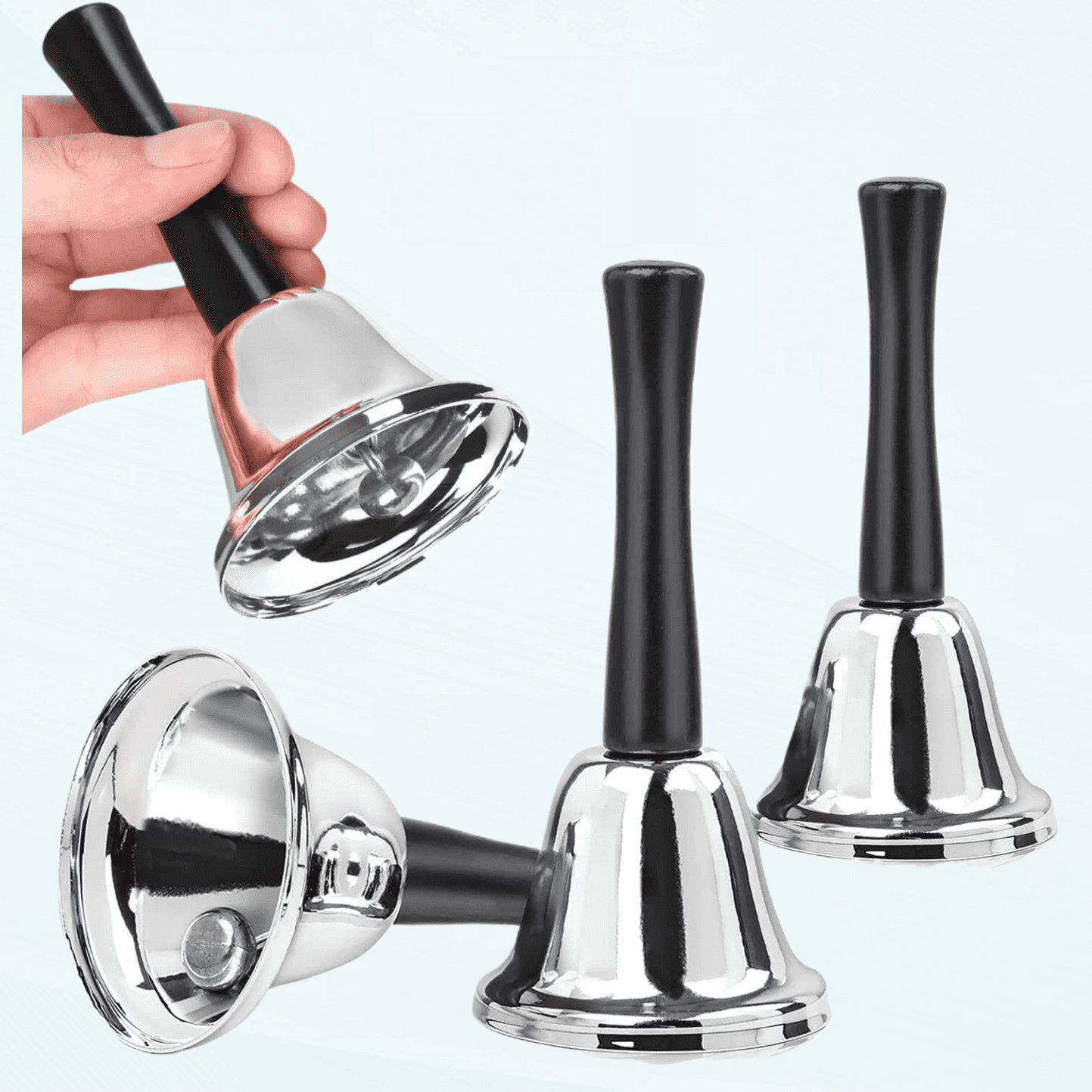 4 Pack Hand Bell, Silver Steel Bell, Ringing Bell with Handle, Dinner ...