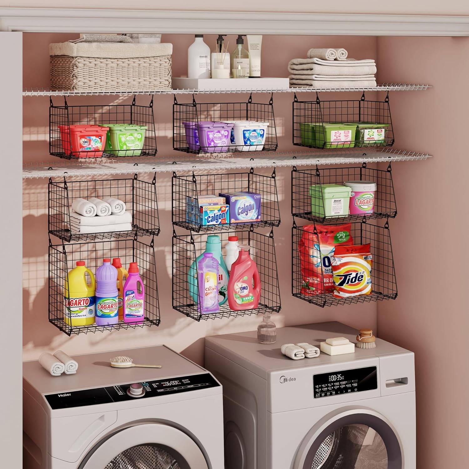 4-Pack Hanging Laundry Room Organizer：Foldable Laundry Room Organizaton ...