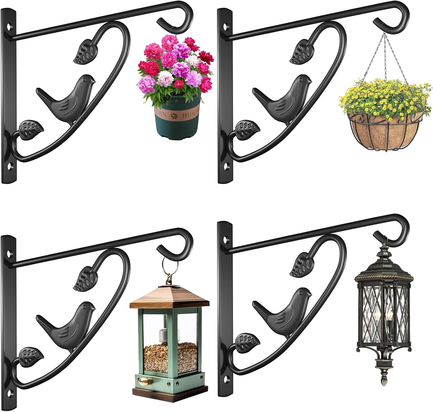 4 Pack Hanging Plant Brackets Outdoor 12 inch Metal Fence Wall Plant ...